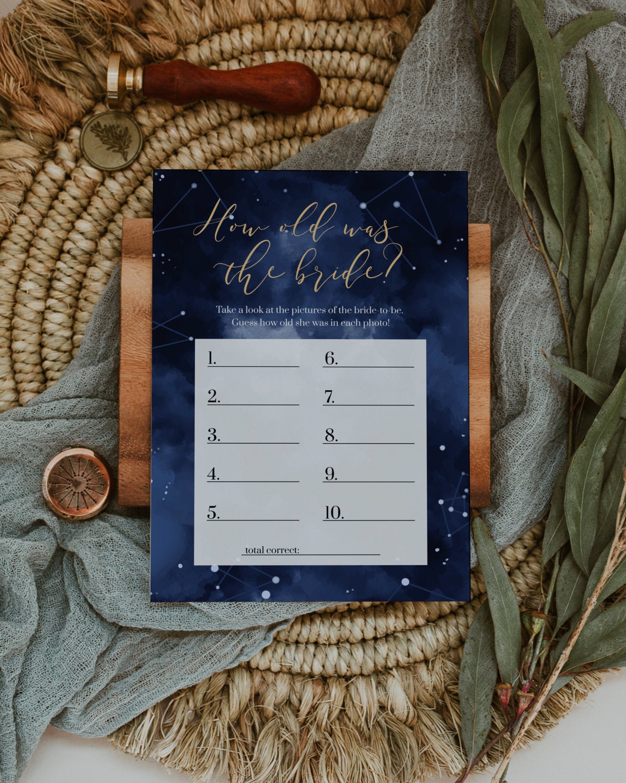 Celestial Bridal Shower Game, How Old Was the Bride Printable Moon ...