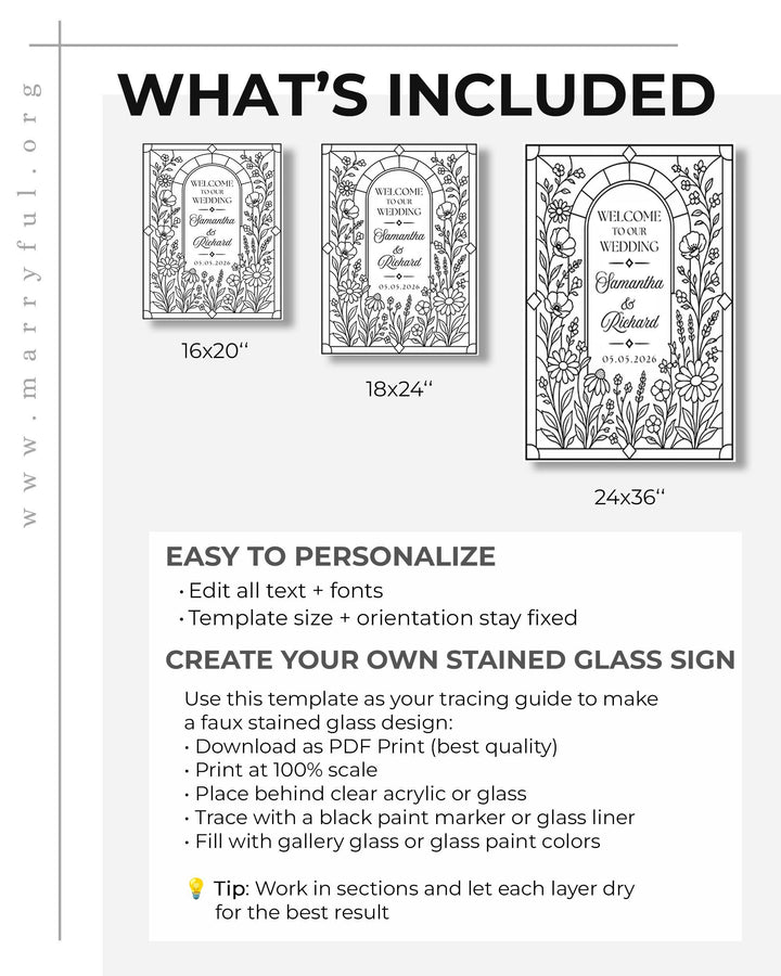 Wildflower Faux Stained Glass Welcome Sign Template, Meadow Wedding DI ...